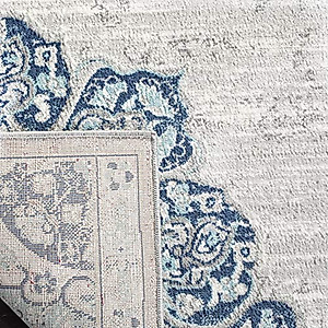 SAFAVIEH Brentwood Collection 8' x 10' Navy / Light Grey BNT849M Medallion Distressed Non-Shedding Living Room Bedroom Dining Home Office Area Rug