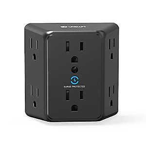 Multi Plug 6 Outlet Extender, Unidapt Black Surge Protector Wall Splitter, 1800J Power Strip 3 Side Wide Spaced Adapter Multiple Charger Expander, Mountable Wall Tap for Office Home Travel ETL Listed