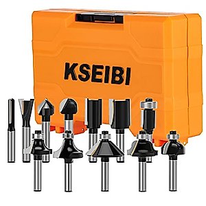 KSEIBI 1/4 Inch Router Bit Set, Tungsten Carbide Tip, Black Powder Coating Finish, for Both Beginners and Simi-Professional Woodworking Job 12 Piece Kit (103119)