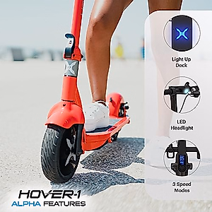 Hover-1 Alpha Foldable Electric Scooter with 450W Brushless Motor, 18 mph Max Speed, 10” Air-Filled Tires and 12 Mile Range