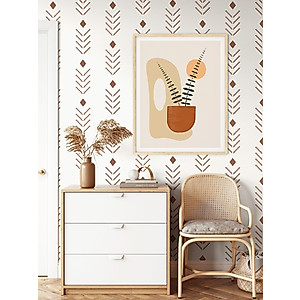 Ismoon Geometric Peel and Stick Wallpaper Boho Wallpaper Modern Herringbone Stripes Contact Paper Beige/Red Rusty Wallpaper Peel and Stick Vinyl Self Adhesive Wallpaper Removable 16.1x78.7inches
