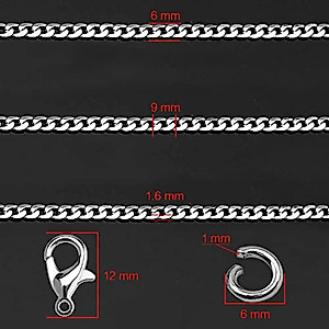 Jishi 16ft Cuban Link Chain Roll 6mm Silver Stainless Steel Necklace Chains for Jewelry Making, DIY Necklace Bracelet Crafts Supplies Findings, Metal Cuban Link Chain w/Lobster Clasps, Jump Rings