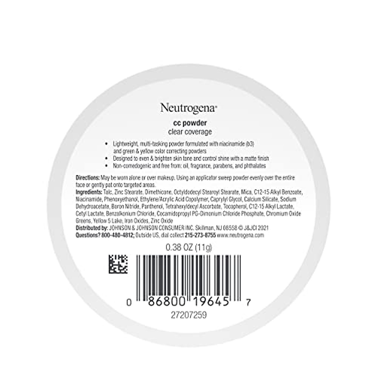 Neutrogena Clear Coverage Color Correcting Powder Makeup Compact, Mattifying CC Powder with Niacinamide & Green & Yellow Powders to Even Tone, Brighten, & Control Shine, Oil-Free, 0.38 oz