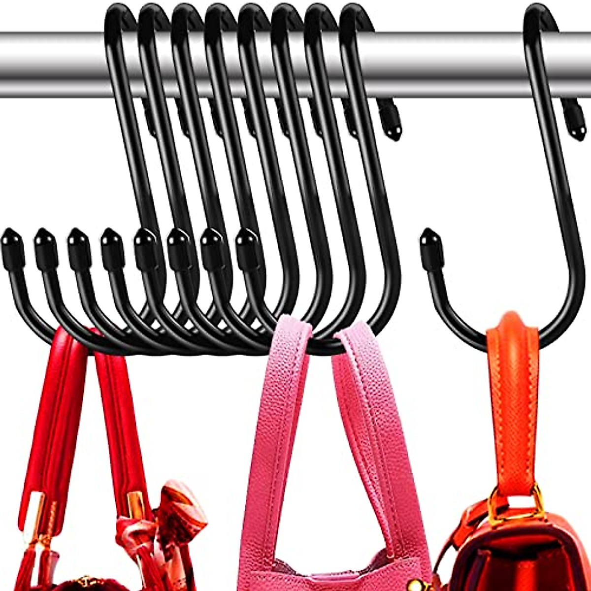 12 Pack Purse Hanger for Closet, Twist Design Bag Hanger Purse Hooks Closet Organizer, Large Closet Rod S Hooks for Hanging Bags, Purses, Handbags, Belts, Hats, Plants, Pots (Black)