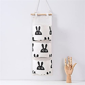 WALNUTA Cotton Black White Pattern Cotton Linen Hanging Storage Bag 3 Pocket Wall Hanging Wardrobe Hanging Bag (Color : E, Size : 67x20cm)