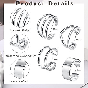 THUNARAZ 925 Sterling Silver Ear Cuffs for Women No Piercing Minimalist Helix Fake Piercing Cartilage Cuff Earrings 4 Styles