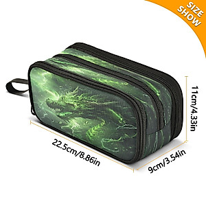 BOENLE Dragon Green Lightning Pencil Case Box Boys Girls Large Pencil Pouch Zipper Compartments Big Capacity Stationery Pen Bag Organizer Kids Teens Adults School