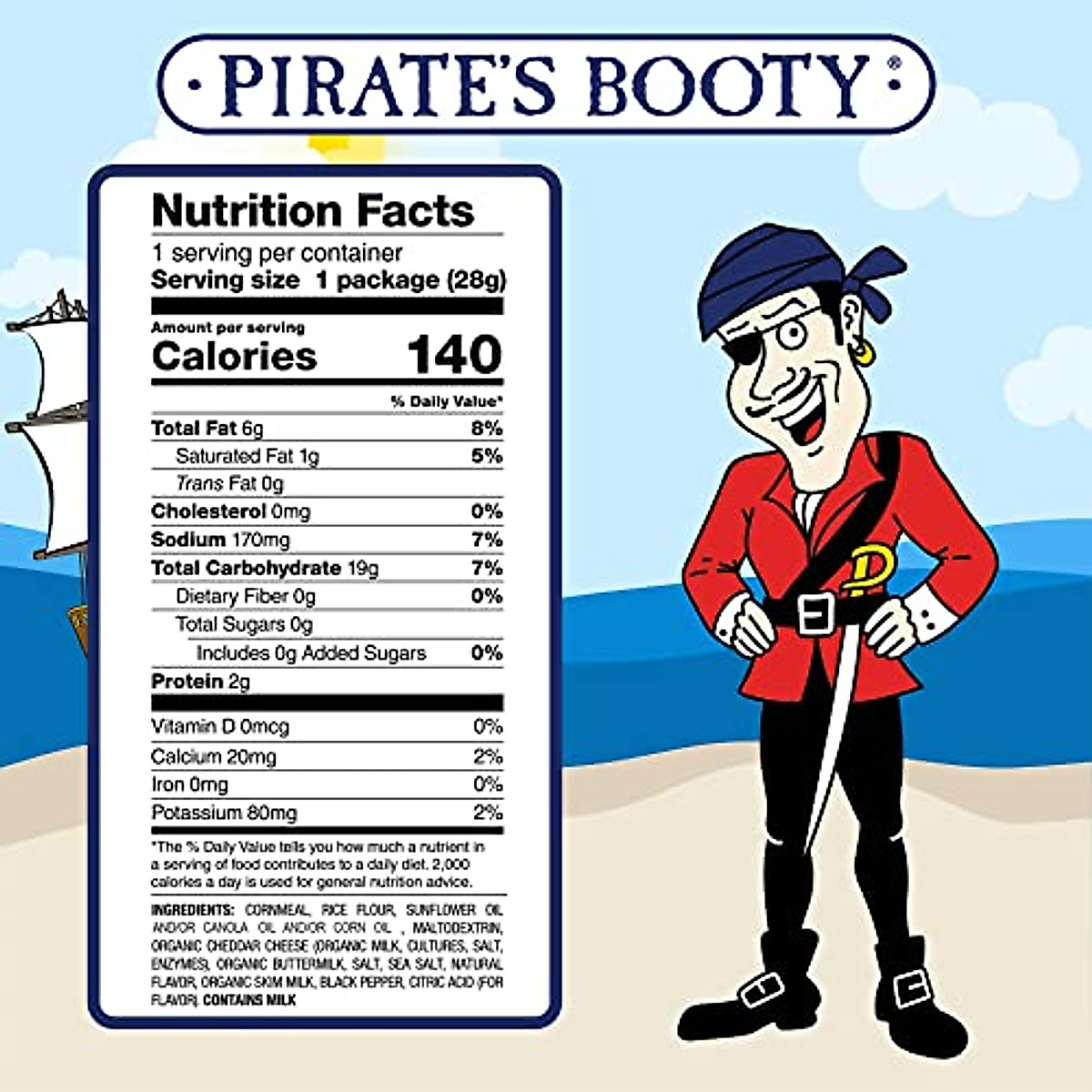Pirate's Booty Aged White Cheddar Cheese Puffs, Gluten Free, Healthy Kids Snacks, 1oz Individual Size Snack Bags (30 Count)