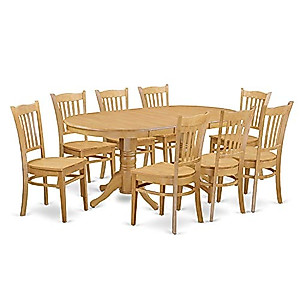 East West Furniture VAGR9-OAK-W 9 Piece Dining Table Set Includes an Oval Wooden Table with Butterfly Leaf and 8 Dining Room Chairs, 40x76 Inch, Oak