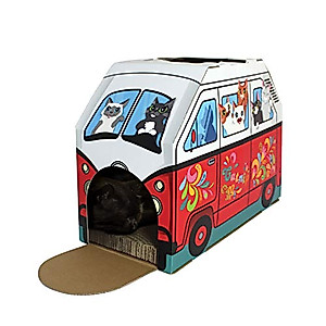 American Cat Club Cat House with Scratcher & Catnip included - Retro Van