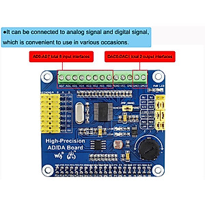 High-Precision AD/DA Expansion Board for Raspberry Pi 4B/3B+/3B/2B/Zero/W/Zero WH and Jetson Nano,Add High-Precision AD/DA Functions to Pi. Onboard ADS1256 8-CH 24bit ADC and DAC8532 2-CH 16bit DAC