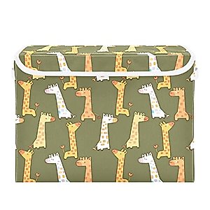 Kigai Storage Basket Cartoon Giraffe Storage Boxes with Lids and Handle, Large Storage Cube Bin Collapsible for Shelves Closet Bedroom Living Room, 16.5x12.6x11.8 In