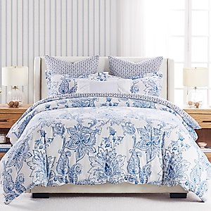Levtex Home - Bennett Duvet Cover Set - King Duvet Cover + Two King Pillow Cases - Floral Paisley - Blue and White - Duvet Cover (106 x 94in.) and Pillow Case (36 x 20in.) - Cotton