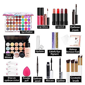 All-In-One Makeup Gift Set Birthday Gift Valentine's Day Gift Cosmetic Bag Including Professional Mascara Foundation Brush Palette Lipstick Lipgloss Eye Shadow Palette Makeup Kit for Women Full Kit