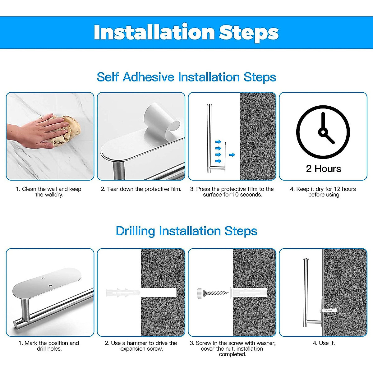 Paper Towel Holders,Paper Towels Rolls - for Kitchen,Paper Towels Bulk- Self-Adhesive Under Cabinet,Both Available in Adhesive and Screws,Stainless Steel Paper Towel Holder (Gold)