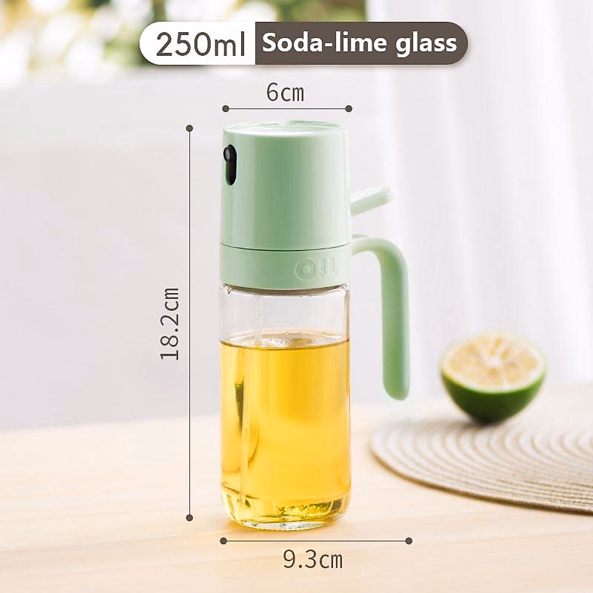 KAYKWONG'S Olive Oil Dispenser Sprayer Bottle, Glass 250ml,Cooking Oil Spray Kitchen Gadgets For Cooking,BBQ,Salad,Steak,Baking,Roasting (Green)