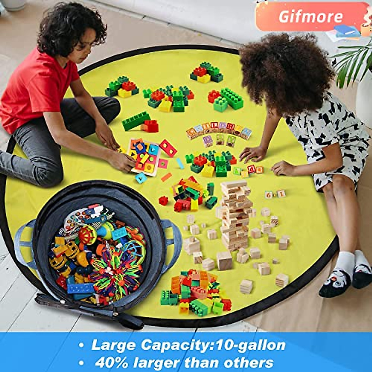 Gifmore Toy Storage Organizers and Play Mat for Kids, Toy Storage Bins for Building Bricks & Blocks, Foldable Canvas Toys Bag for Boys and Girls