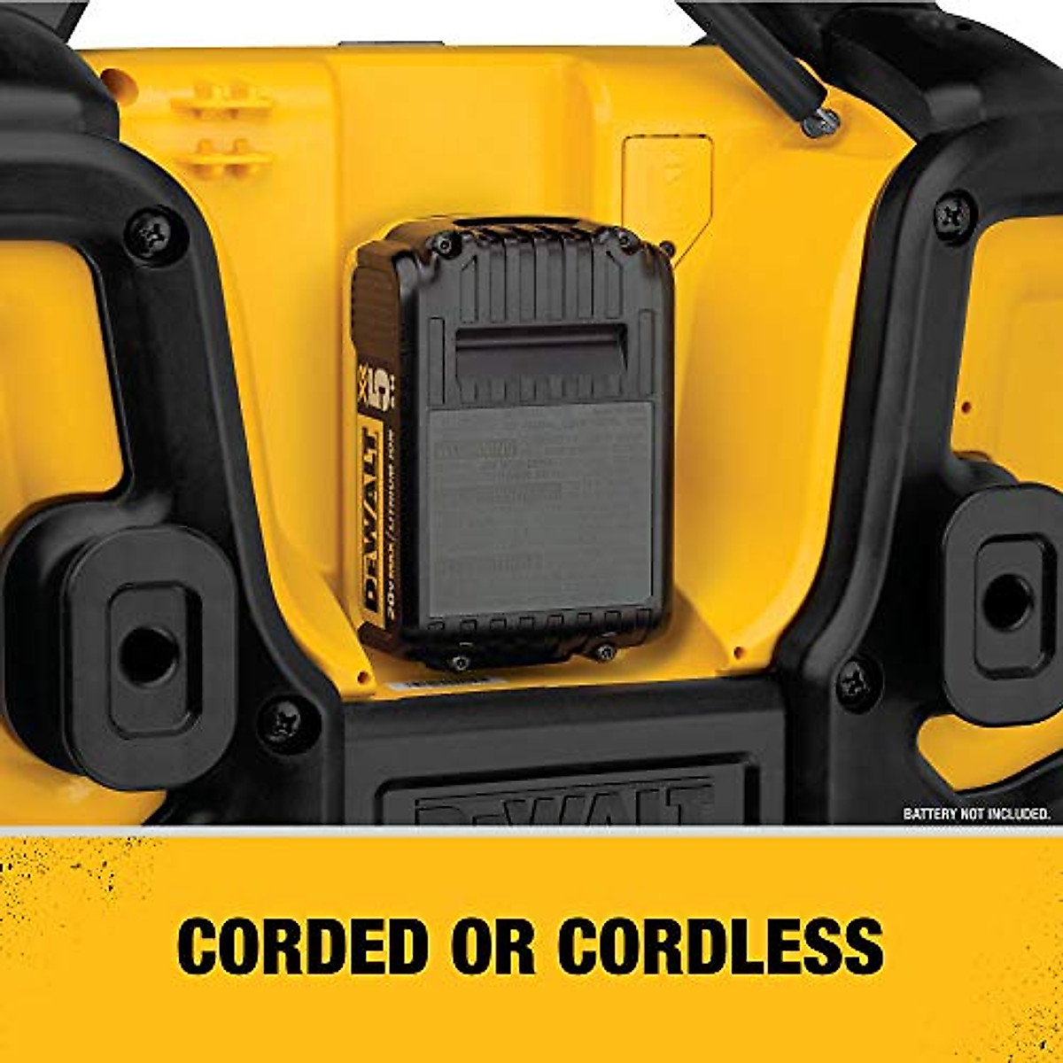 DEWALT 20V MAX Bluetooth Radio, 100 ft Range, Battery and AC Power Cord Included, Portable for Jobsites (DCR025)