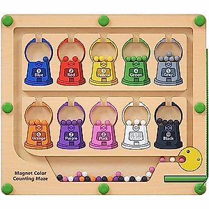 Magnetic Color and Number Maze, Montessori Wooden Puzzle Board for Color Sorting and Counting Number, Preschool Learning Activities Toddler Fine Motor Skills Toys for Boys Girls 3 4 5 Years Old