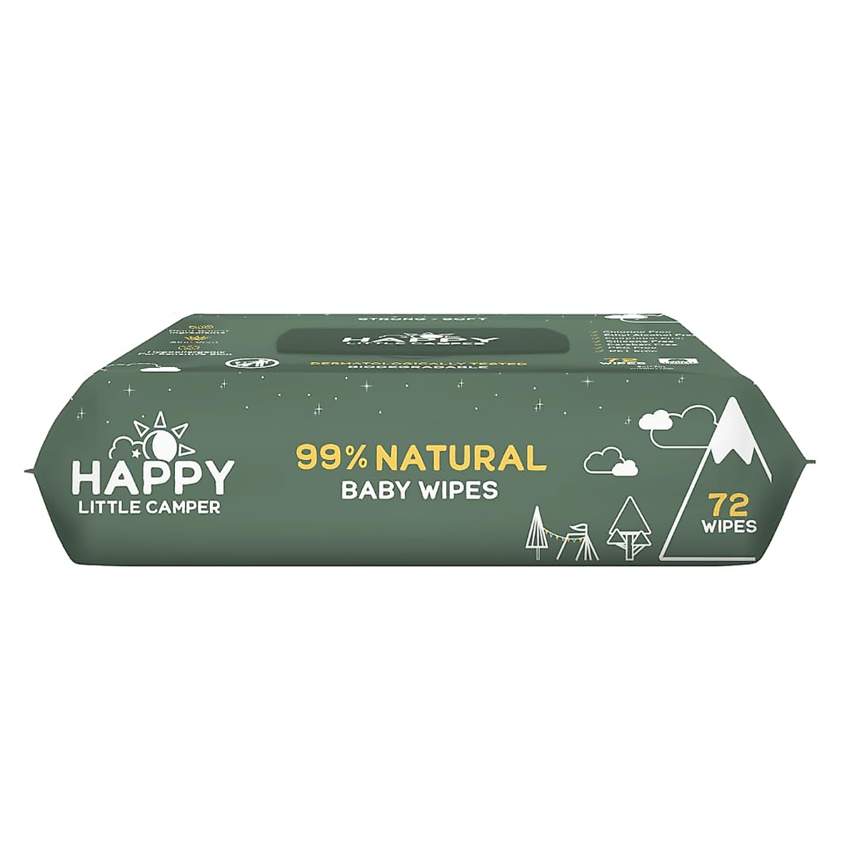 Happy Little Camper Natural Baby Wipes Unscented - Hypoallergenic & Chlorine-Free Wet Wipes with Aloe Vera, Chamomile and Pomegranate Extract - Gentle on Sensitive Skin - 72 Count