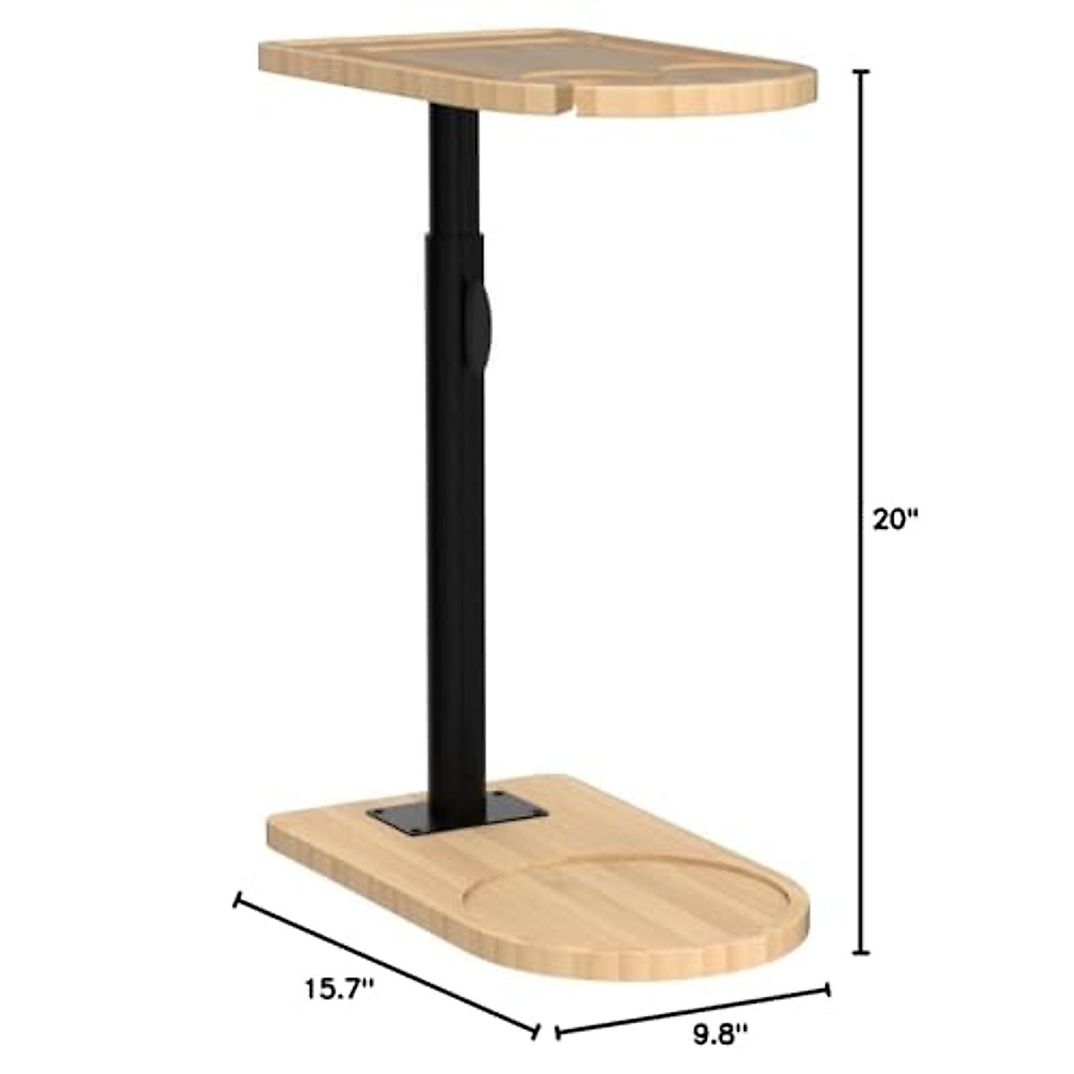 YUHFERA 360° Swivel Sofa Tray Table for Couch Arm - Height Adjustable End Table for Bed or Chair with Phone & Tablet Slots, TV Tray Table, Side Table Tray for Small Spaces（Bamboo）