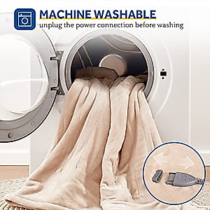 SEALY Electric Blanket Twin Size, Flannel Heated Blanket with 10 Heating Levels & 1-12 Hours Auto Shut Off, Fast Heating Warm Blanket, Machine Washable, Beige, 62 x 84 Inch