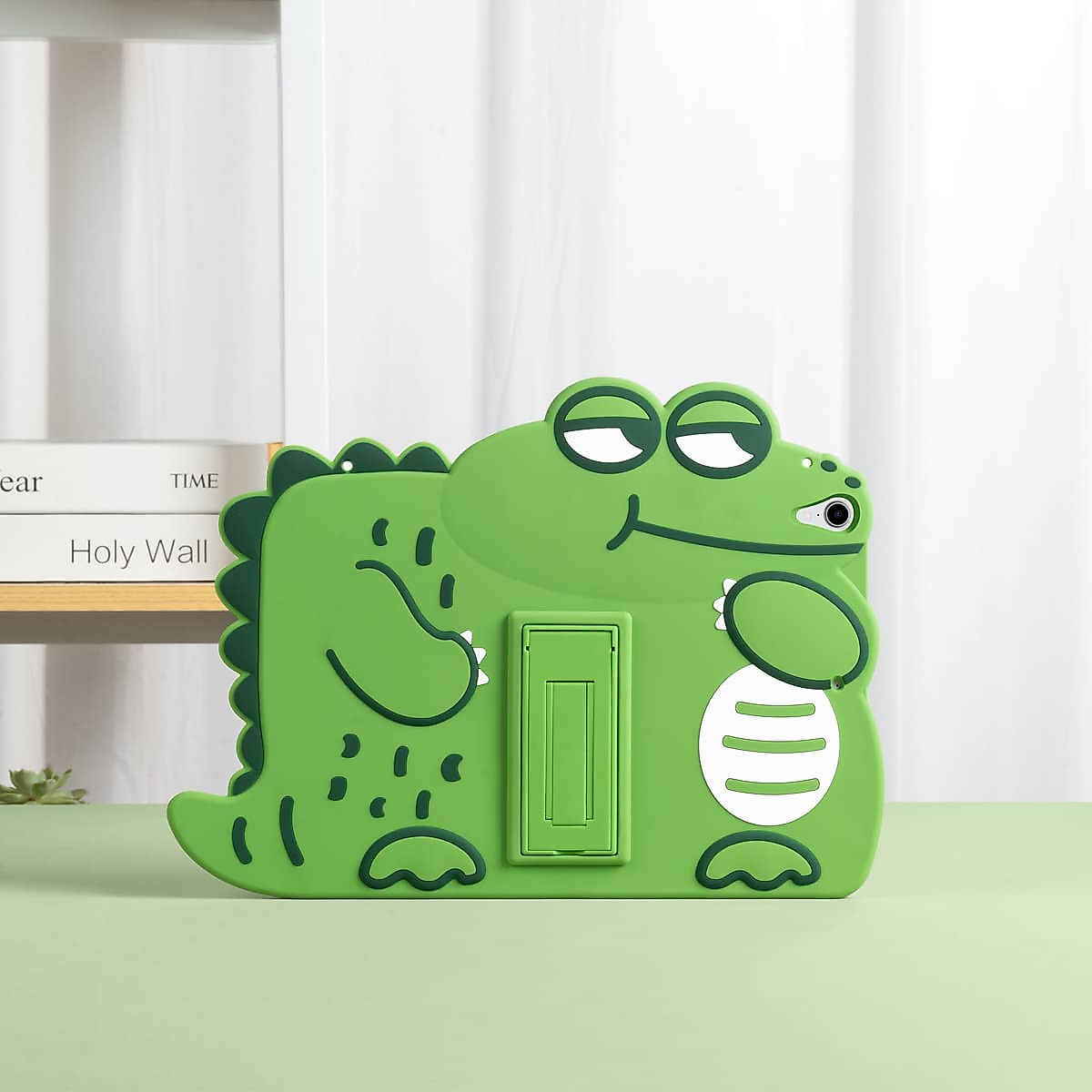 Laetass Cartoon Silicone Child Protective Cover for 2021 iPad Mini 8.3" 6th Gen A2567 A2568 A2569 with Adjustable Stand Cover, Cute Cartoon Little Dinosaur Design Shockproof Silicone Case (Green)
