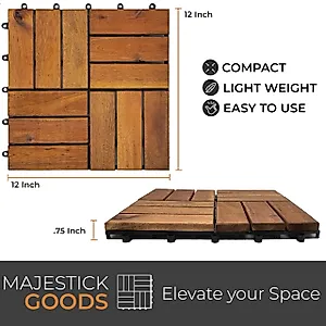 1 Sq Ft Single Interlocking Deck Tiles 12"x12" Sample Tile - Non-Slip All Weather Acacia Wood Outdoor Tiles for Patio - Decking, Porch and Balcony Flooring Tiles - Easy Install Wooden Deck Tile Pavers