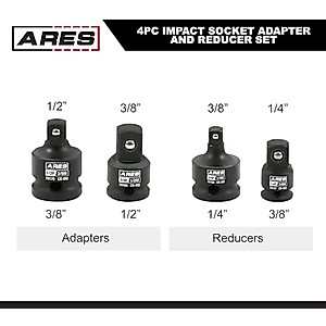 ARES 27070-4-Piece Impact Socket Adapter and Reducer Set - 1/4-Inch, 3/8-Inch & 1/2-Inch Impact Rated Step-Up and Step-Down Adapters with Included Storage Case