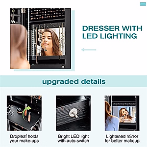 CZDYUF Jewelry Cabinet LED Lights Closet Wall Mounted With Makeup Rack Bedroom Furniture ( Color : D , Size : 14.5"x5"x47" )