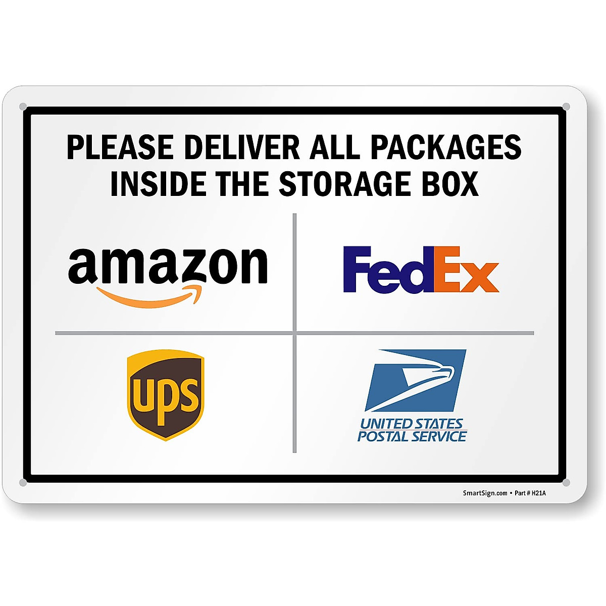 SmartSign 10 x 14 inch “Please Deliver All Packages Inside The Storage Box” Metal Sign with Delivery Logos, 40 mil Laminated Rustproof Aluminum, Multicolor, Made in USA