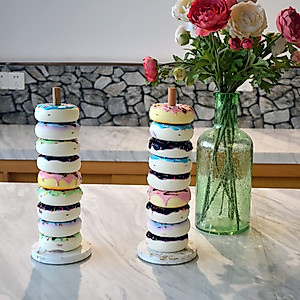 CKBASE Donut Stand,Doughnut Display Holder For Party,Rustic Bagel Stacker Tower,Heavy Marble Base,Wood Stick Pole,Table top decor for Wedding birthday baby shower engagement buffet serving…