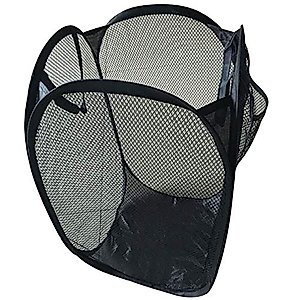 DOITOOL Dirty Clothes Basket Laundry Mesh Basket Wash Net Basket with Durable Handles Toy Clothes Tidy Storage Hamper for Home Bedroom Bathroom Black Laundry Basket