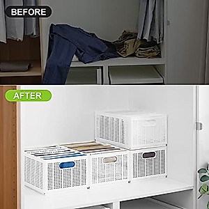 Kinkota INNOVATIVE PLASTIC Wardrobe Closet Organizers and Storage Baskets, Collapsible Clothes Organizer for Folded Clothes, Jeans, T-shirts, Underwear, Scarves, Leggings, Skirts(2 Packs, White)
