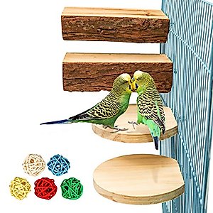 4 Pack Parrot Cage Perch Natural Wooden Perch Toys Bird Cage Toys Accessories for Small or Medium Conure,Parakeet,Budgie,Finches,Amazon Parrot（Style-1）