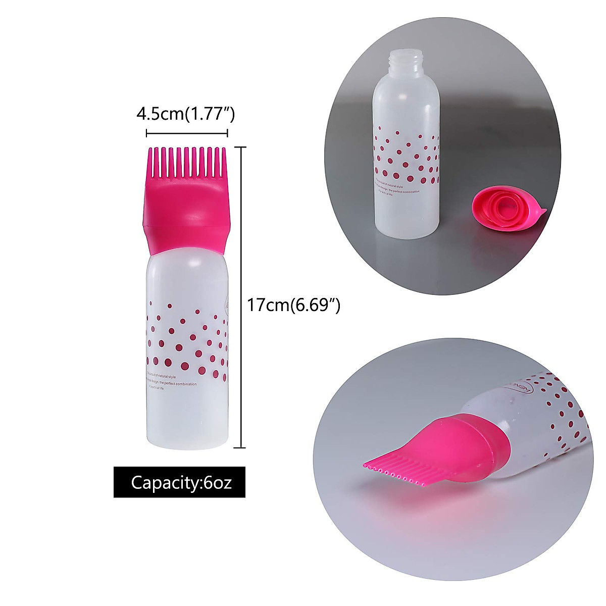 Poitemsic 3pcs 6oz Hair Color Oiling Bottles Root Comb Squeeze Applicator Bottles With Dots For Hair Dye Coloring & Oiling Care,Hair Bleach