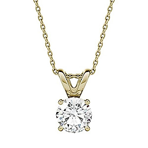 Charles & Colvard Created Moissanite 8mm Round Cut Solitaire Pendant Necklace for Women | 1.9 cttw DEW | Lab Grown | Solid 14K Yellow Gold | 18" Chain