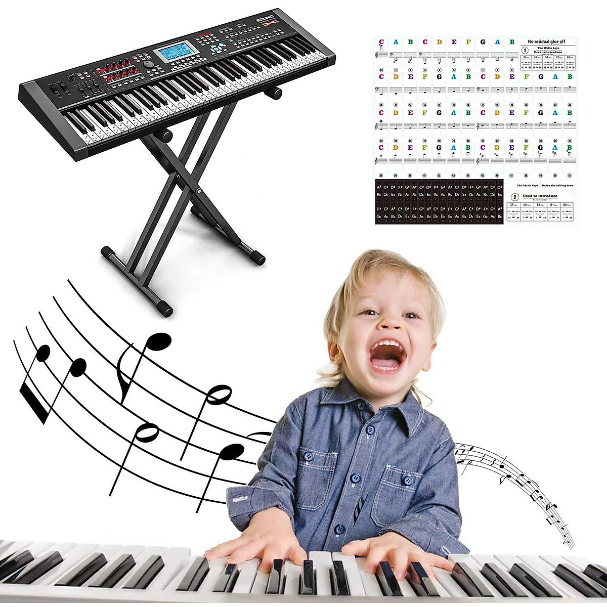 MUYOS Piano Keyboard Stickers for 88/61/ 54/49 Key,Colorful Transparent Removable for Kids Beginners (Mix Color)