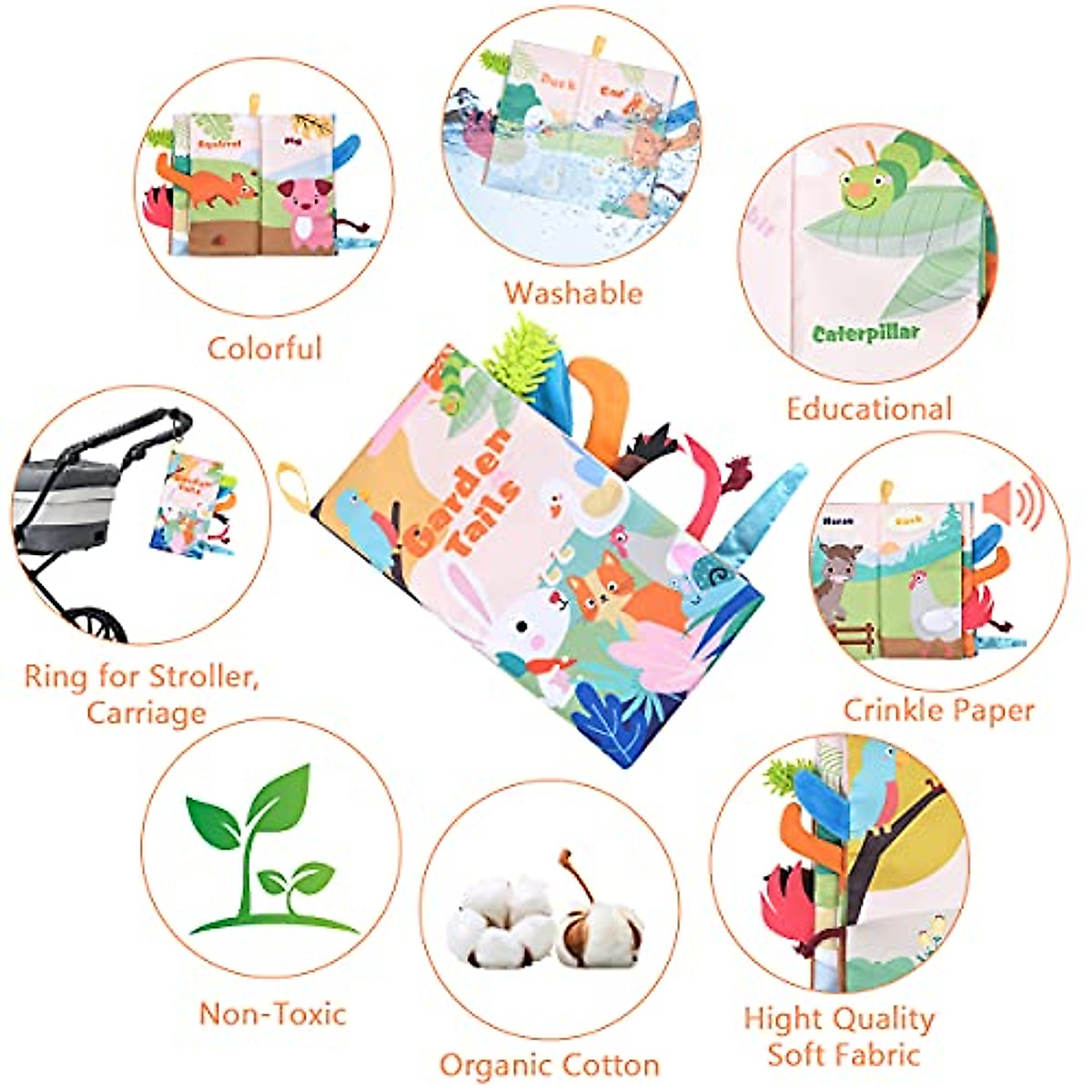 Vicloon Baby Books 0-6 Months, Soft Cloth Books Baby Books Bath Books, Infant Tummy Time Toys High Contrast Sensory Baby Toys Crinkle Squeaky Washable Chewable Non-Toxic Early Educational Book