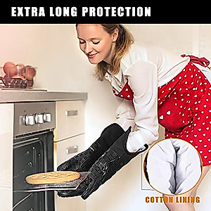 GOBETTO 6-Piece Silicone Oven Mitts and Pot Holders Sets, 15-inch Extra Long Heat Resistant Oven Gloves with Cast Iron Handle Cover Holders and Hot Pads for Kitchen Cooking Baking Grilling (Black)