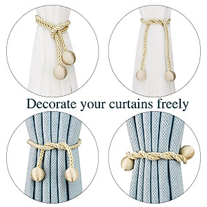 Hangtty 4 Pack Curtain Tiebacks Elegant Decorative Curtain Tie Backs Rope Curtain Holders for Drapes Window Treatment Holdbacks for Drapes or Curtains, Beige