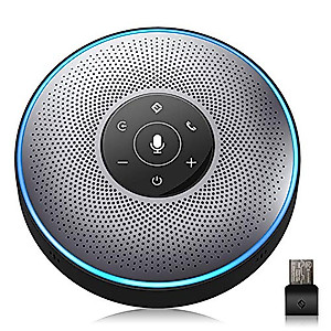 EMEET Bluetooth Speakerphone M2 Gray Conference Speaker, Idea for Home Office 360º Voice Pickup 4 AI Echo & Noise Canceling Microphones, Skype USB Speakerphone AUX in/Out for up to 8 People