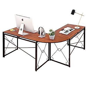 VECELO L Shaped Computer Corner Desk, 59’’x59’’ Large Industrial Home Office Workstation, Multi-Usage Long 2 Person Table, Easy Assembly/Saving Space, Steel Frame&Wooden Grain, Brown