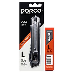 DORCO Professional L602 18mm Snap-Off Cutter Knife + Precision 18mm (11 Blades) - Premium Quality Die-Cast Body with Auto-Lock & Safety Block System