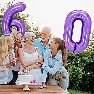 GINZU 40 Inch Purple 60 Number Balloons Big Giant Jumbo Large Number 60 Foil Mylar Balloons for Women Men Purple 60th Birthday Party Supplies 60 Years Old Anniversary Events Decorations