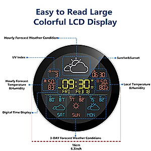 Dekala Weather Clock 3-Day Weather Forecast Weather Station Wireless Indoor Outdoor Thermometer Hygrometer Home Temperature Monitor Remote WiFi Temperature Sensor Humidity Gauge Atomic Alarm Clock