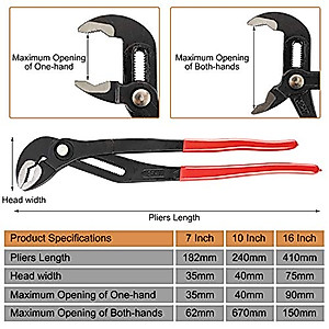HighFree 3PCS Water Pump Pliers Set 7Inch, 10Inch, 16Inch Channel Lock Pliers Quick Adjustment by Pressing and Sliding Grips Any Shaped Object