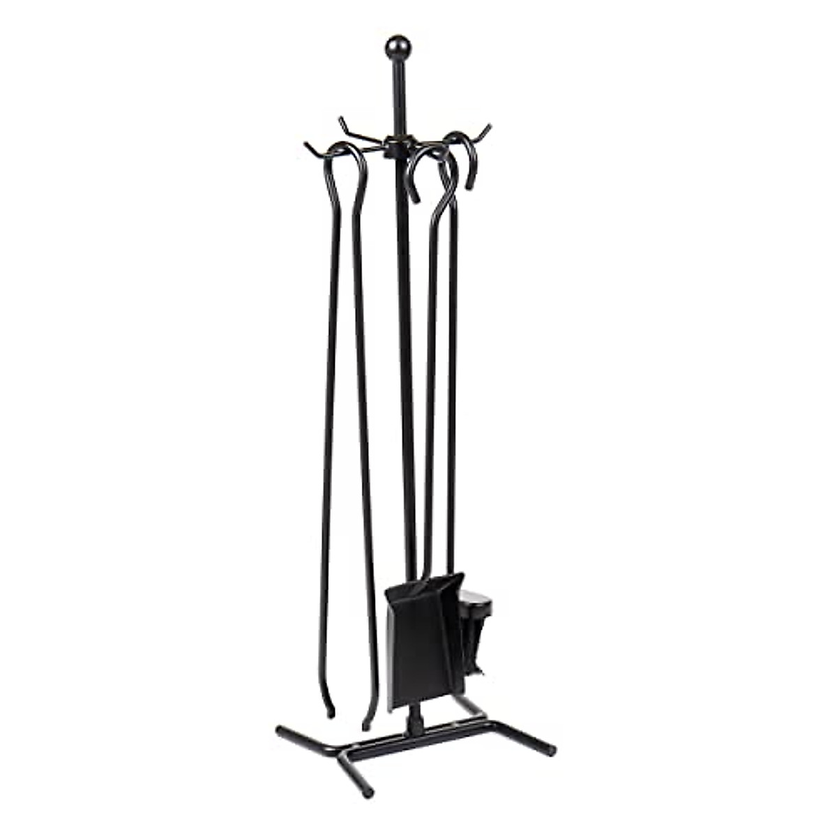 Mind Reader Fireplace Set with Stand, Brush, Shovel Scoop, Poker, Tongs, Steel, 8.25"L x 6.75"W x 26.25"H, 4 Pcs, Black