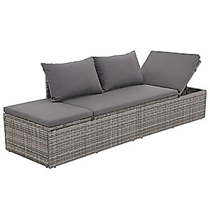 Wuyue and buding Outdoor Patio Sofa Rattan 3 Seats, Chaise Lounge Adjustable, Daybed with Cushions Pillows 76.8"x23.6"x23.6"
