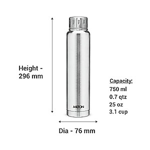 Milton Thermosteel Elfin 750, Vacuum Insulated Flask, 750 ml | 25 oz | 24 Hours Hot & Cold Water Bottle 18/8 Stainless Steel, Durable Body, BPA Free, Leak-Proof Simple Screw Lid | Silver